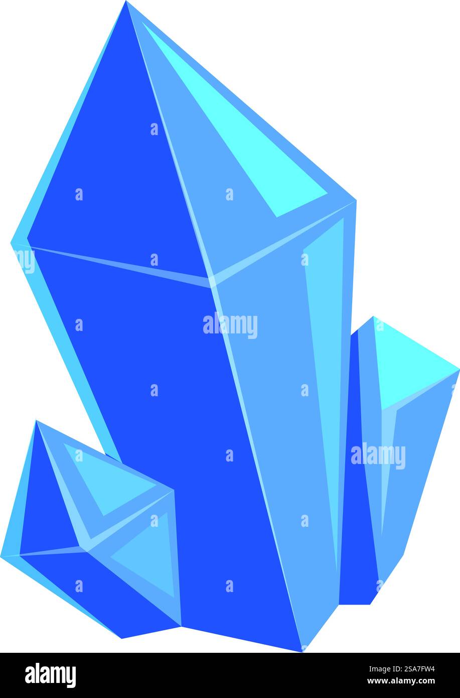 Blue crystal cluster shining with inner light, isolated on white ...