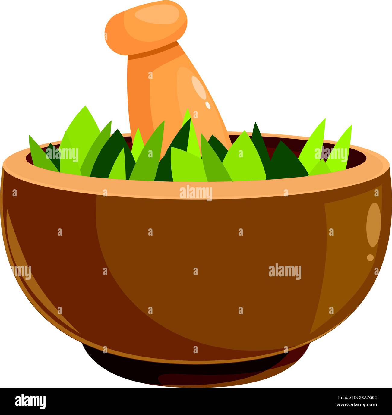 Wooden mortar and pestle crushing herbs, symbolizing traditional ...