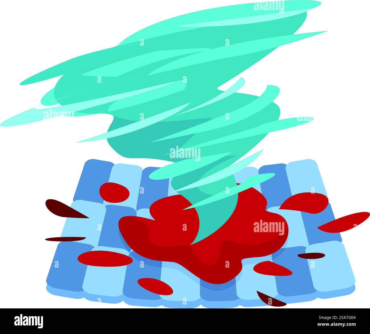 Cartoon illustration of a blue tornado tearing off roof tiles. Blue ...