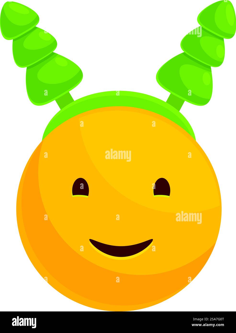 Cartoon illustration of a happy emoji wearing a headband with two trees ...