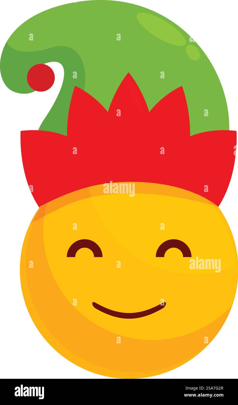 Cute yellow christmas emoji wearing a green and red elf hat, perfect ...