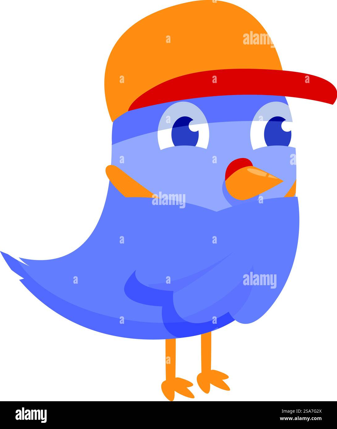 Cartoon illustration of a blue bird wearing a cap, looking curious and ...