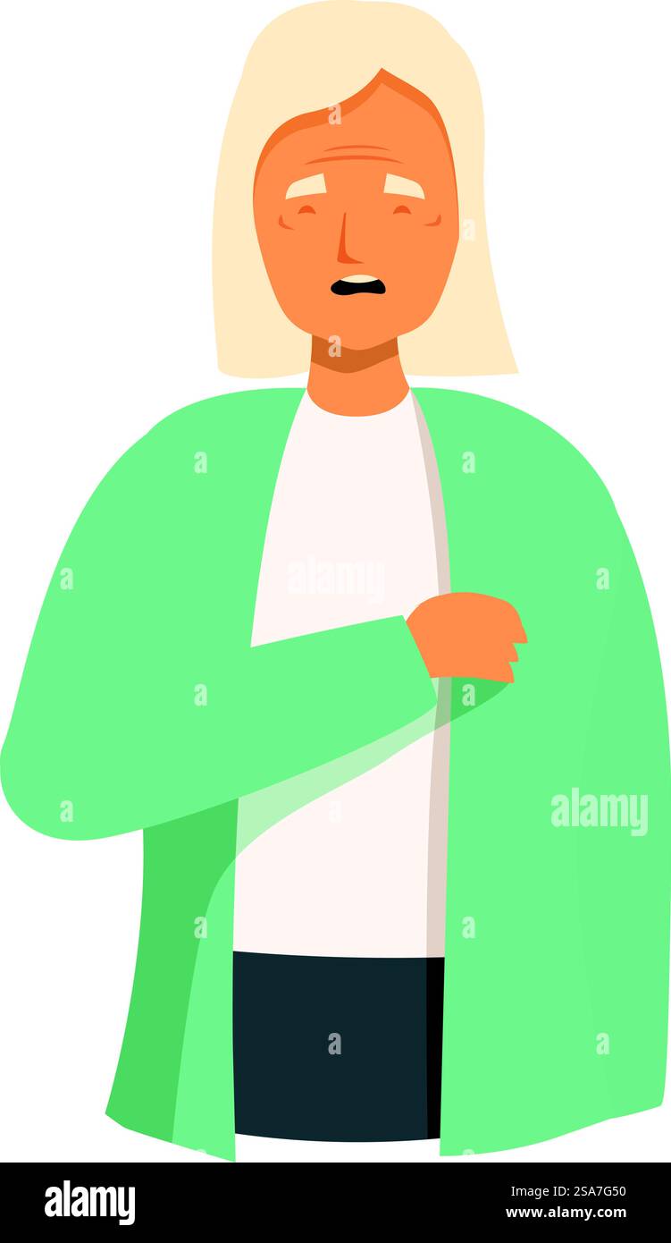 Worried mature woman clutching her chest, experiencing severe pain or ...