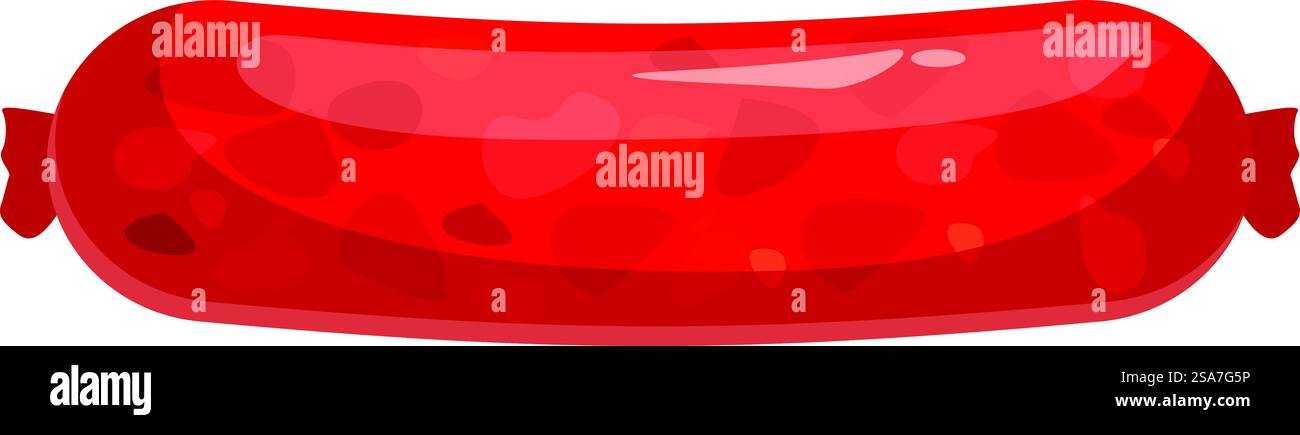 Glossy red sausage lying horizontally isolated on white background. Red ...