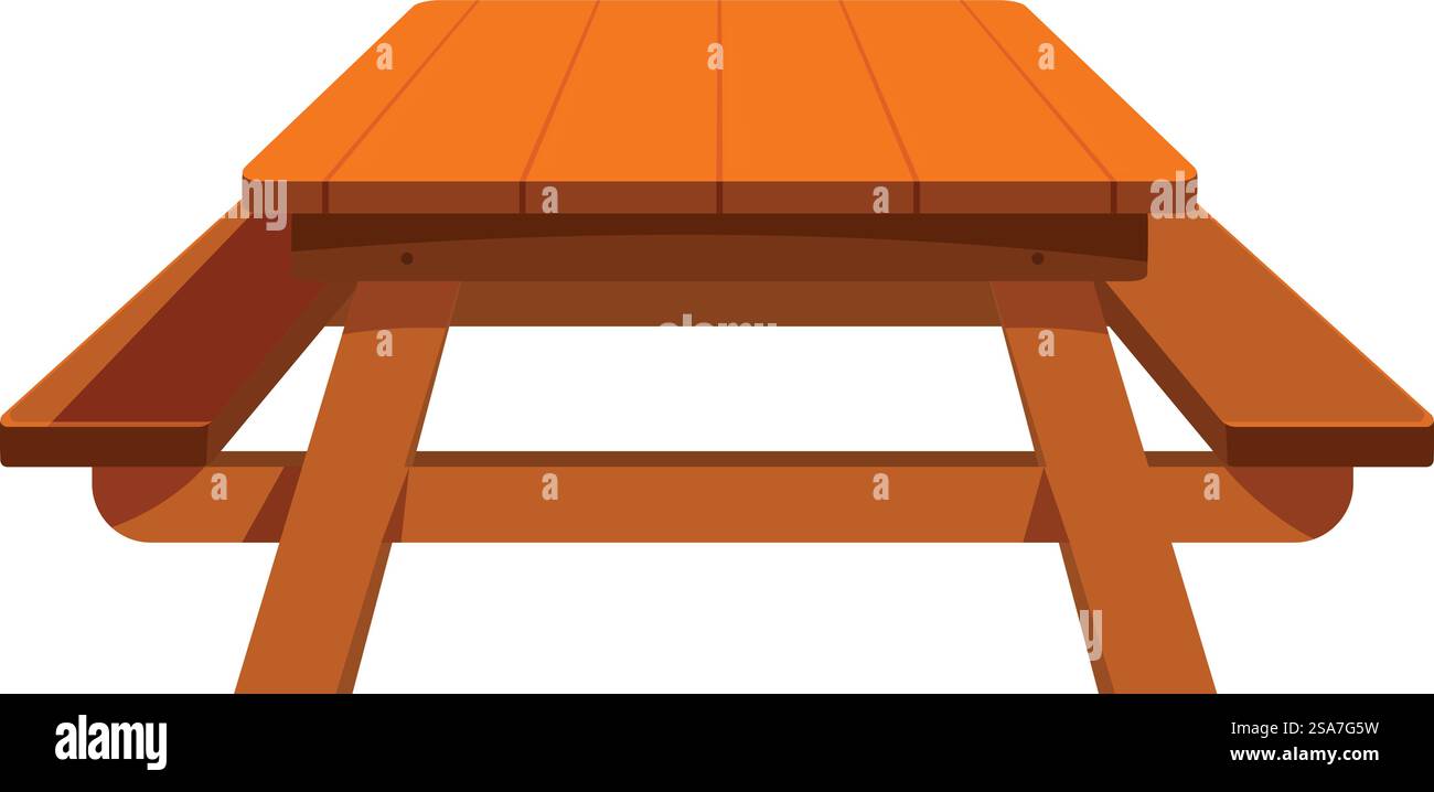 Simple wooden picnic table standing on a white background. Wooden ...