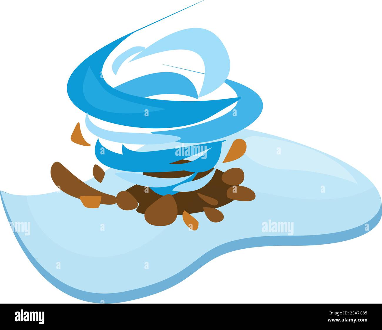 Cartoon style illustration of a blue tornado spinning and lifting ...
