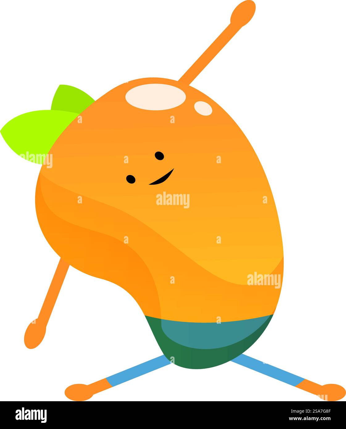 Cartoon mango character doing a gymnastic exercise, promoting a healthy ...