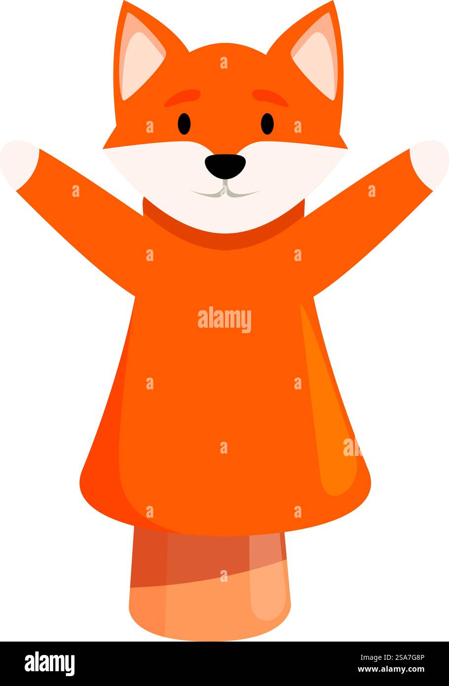 Friendly fox puppet is waving with open arms, inviting children to play ...