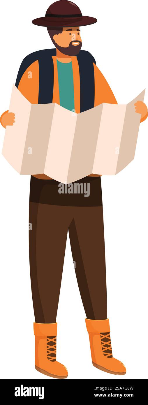 Traveler wearing backpack holding map searching destination. Traveler ...