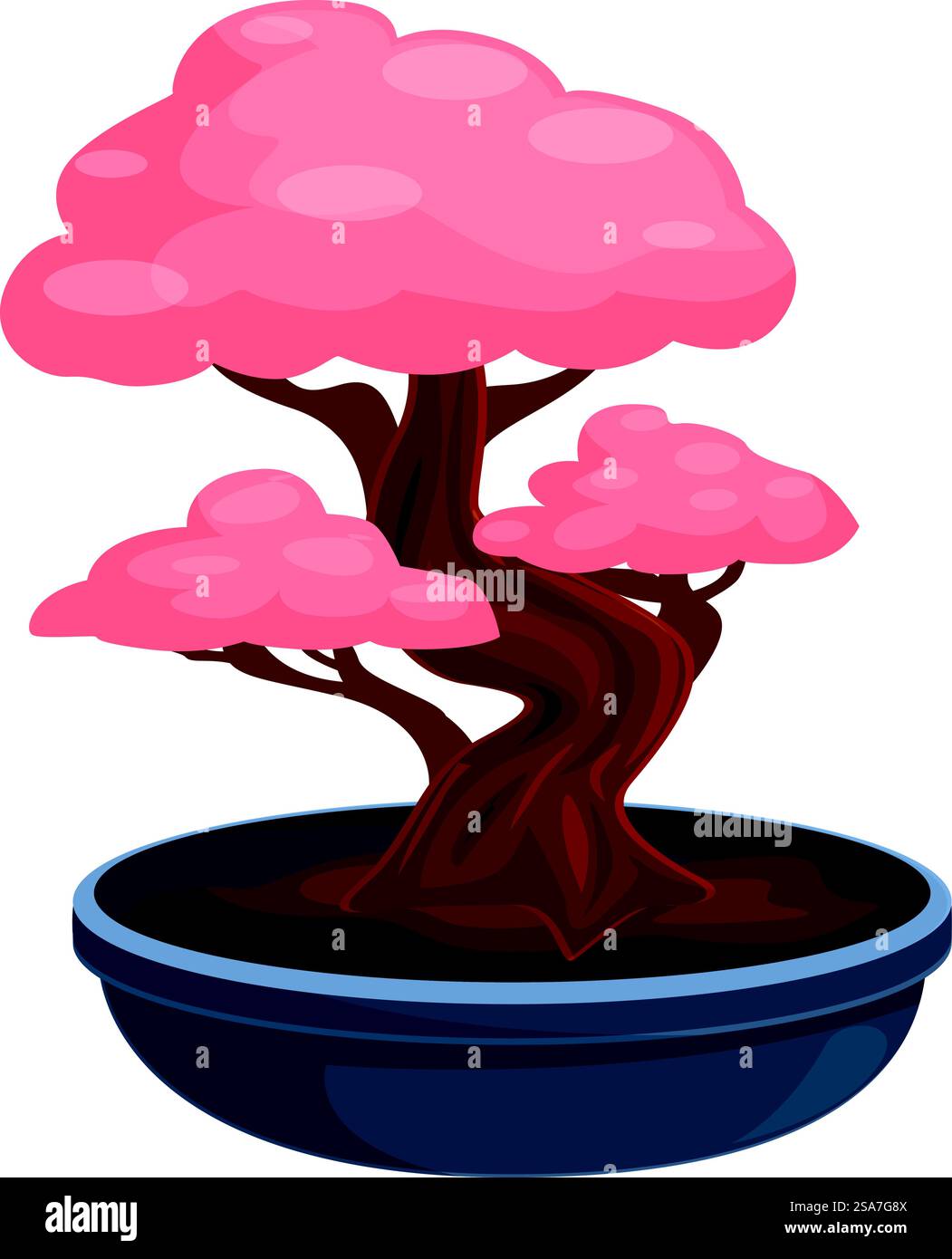 Stylized depiction of a pink bonsai tree, its delicate branches ...