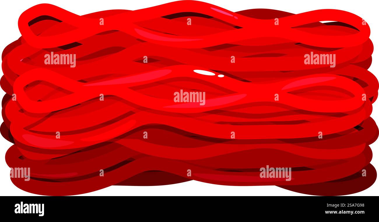 Red licorice candy forming a wavy pile isolated on a white background ...