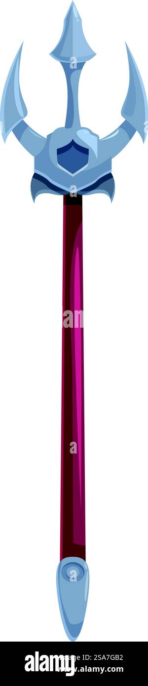 Medieval pole weapon, a silver trident with three sharp blades, is ...