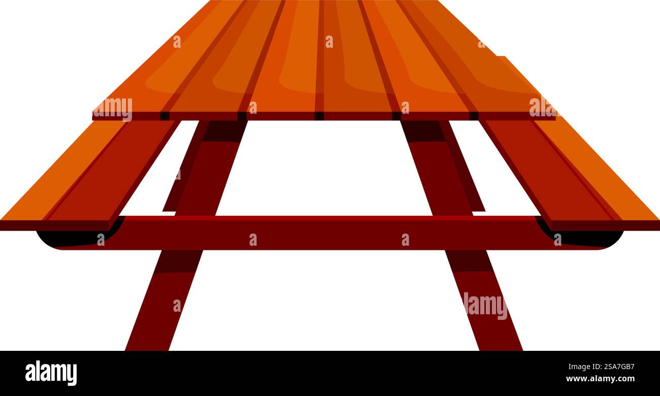 Classic wooden picnic table with attached benches inviting you to sit ...