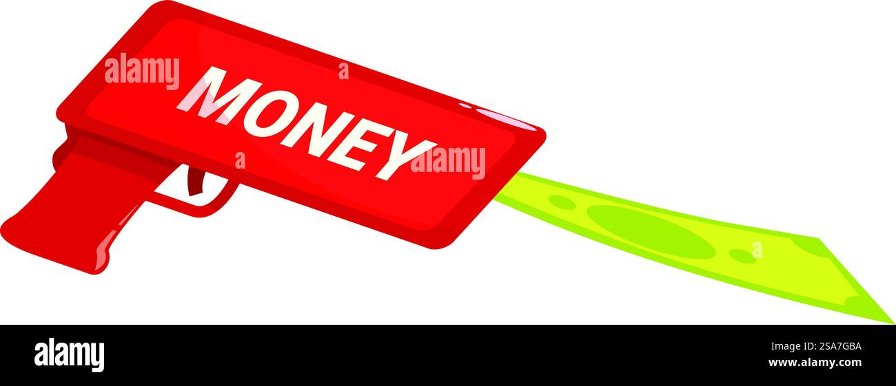 Red money gun shooting cash cartoon style. Cartoon money gun shooting ...