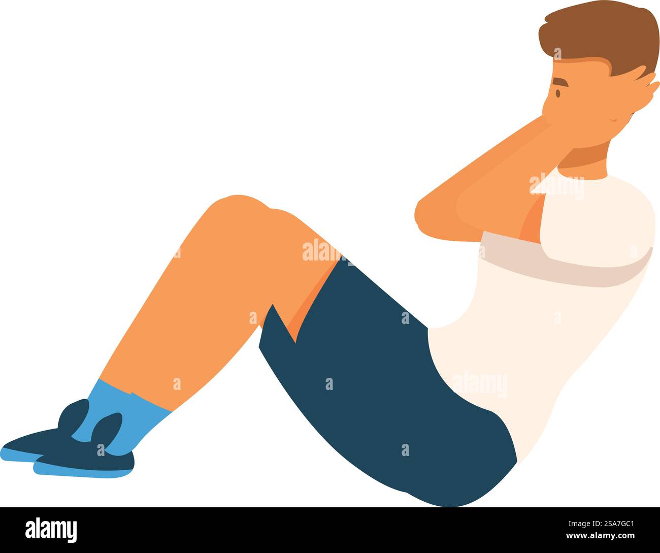 Fit young man is working out his abs by doing crunches. Young man doing ...