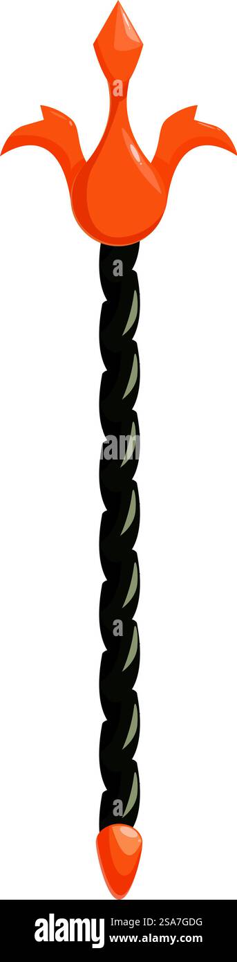 Cartoon style trident spear weapon standing with orange blades and ...