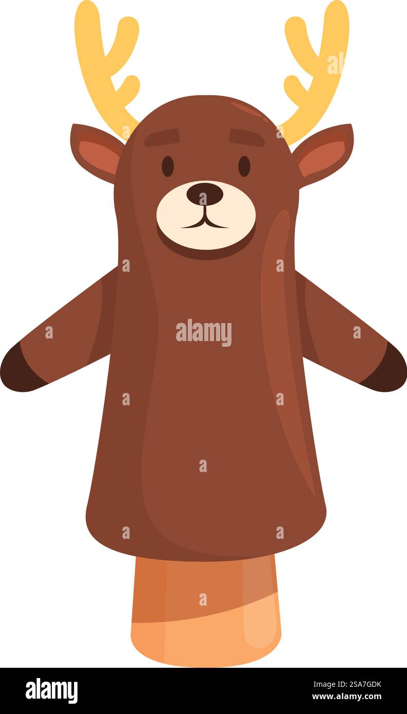 Brown deer hand puppet with big horns being worn on a hand. Cute deer ...