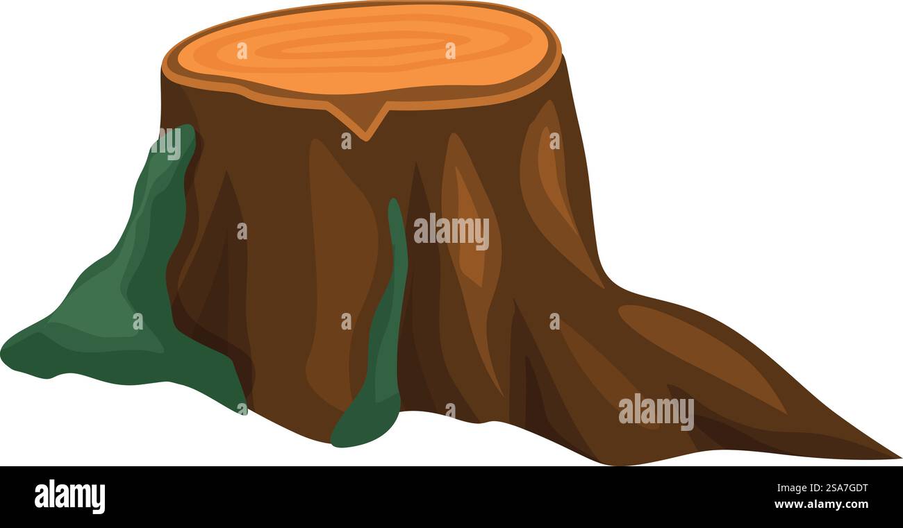 Cartoon illustration of a tree stump with visible rings and moss ...