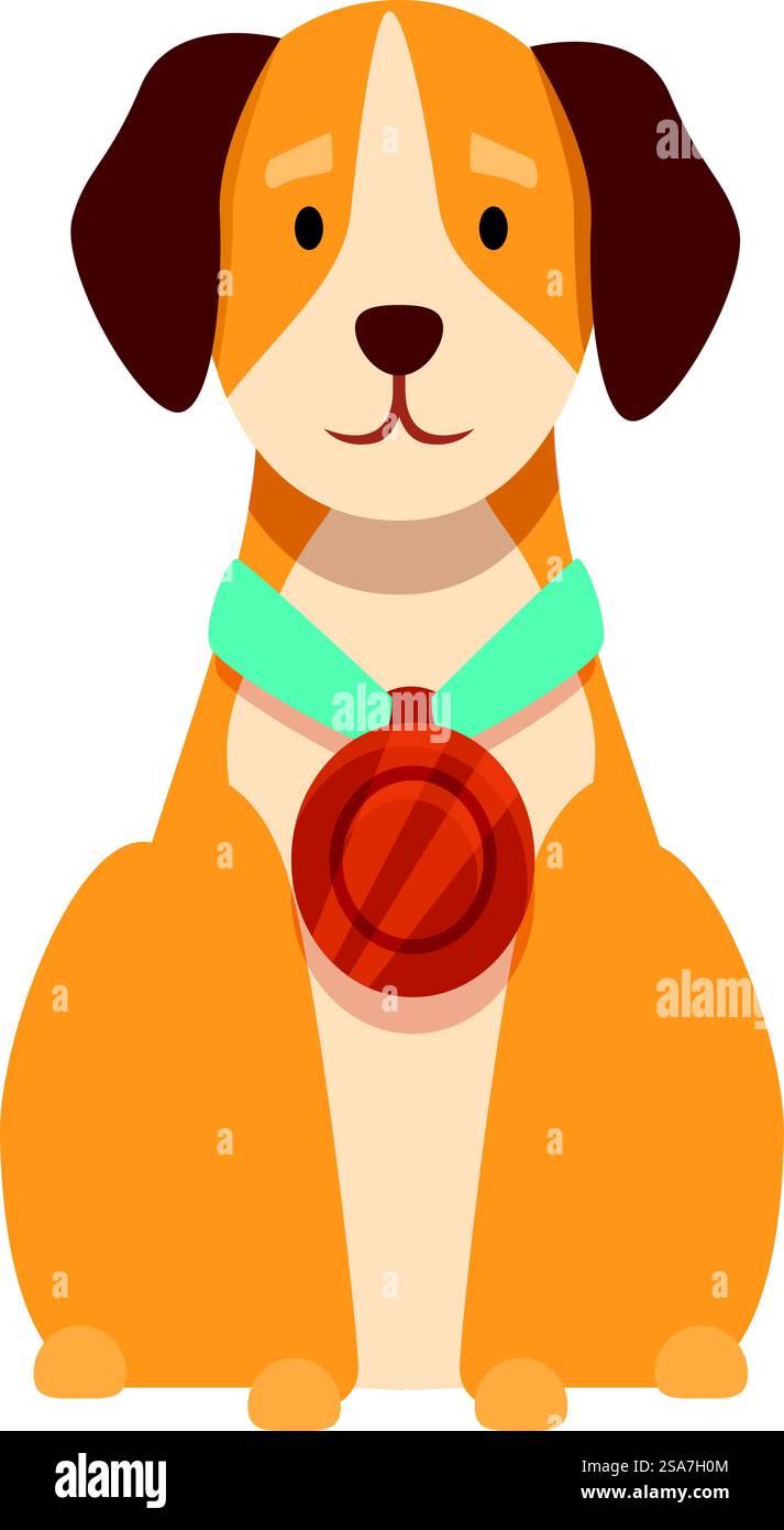 Proud beagle dog is sitting, wearing a blue ribbon medal award. Proud ...