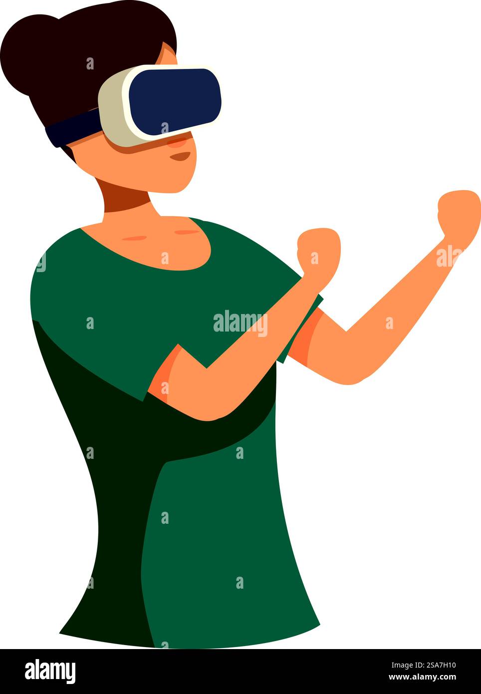 Woman is interacting with virtual reality using goggles and experiencing augmented reality ...