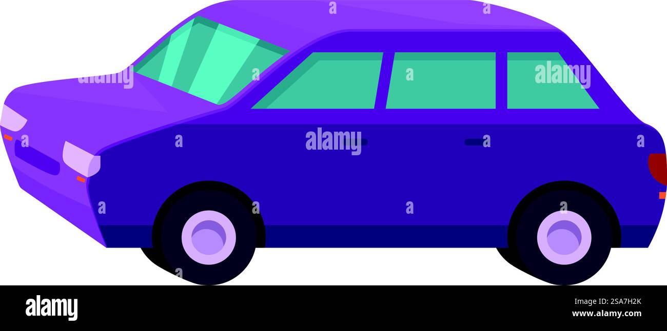 Purple family car illustration driving on white background. Purple ...