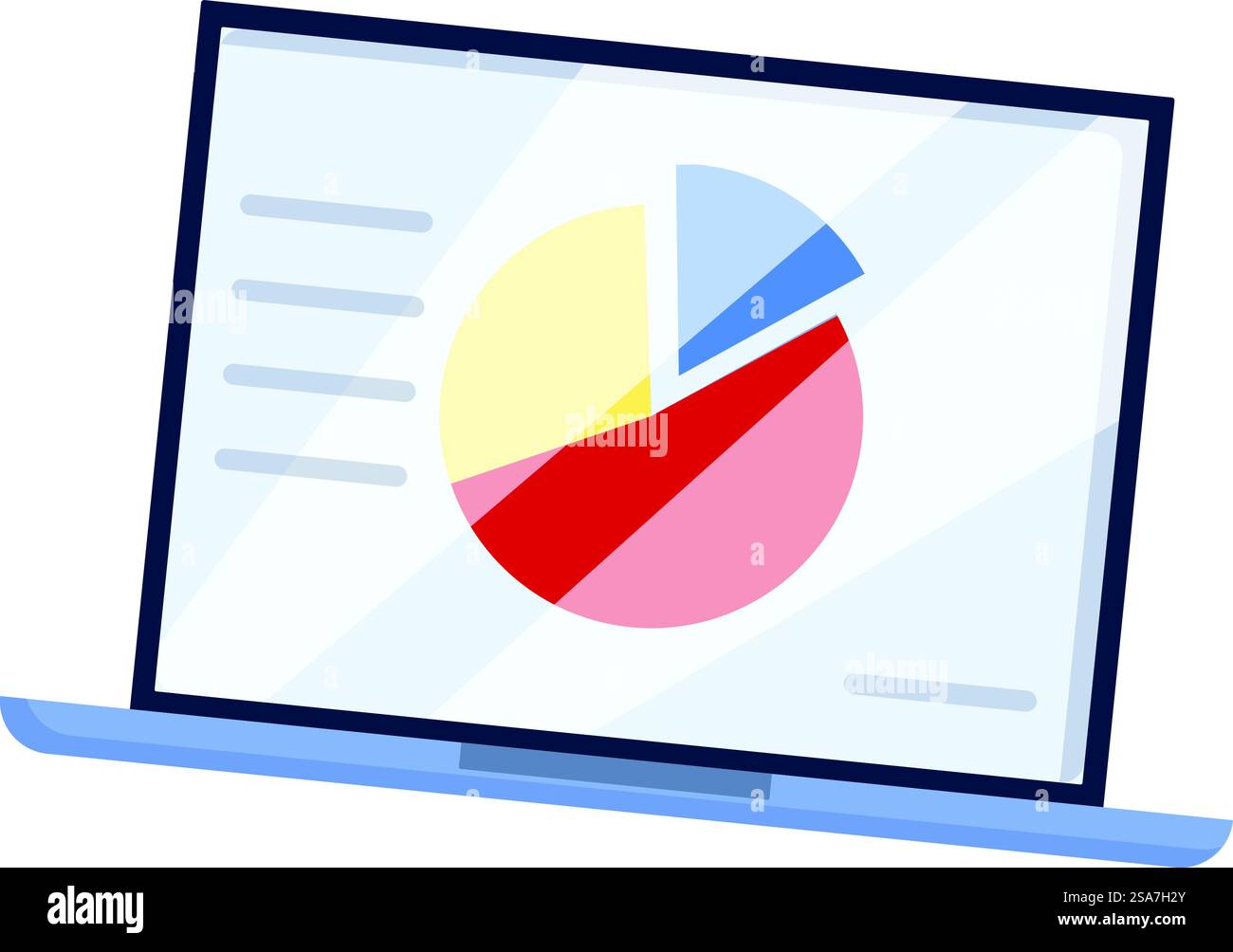 Laptop showing a pie chart, representing data analysis and business intelligence. Laptop ...