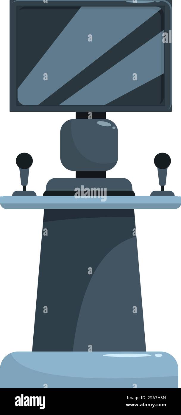 Arcade game machine with two joysticks and big screen standing on the ...