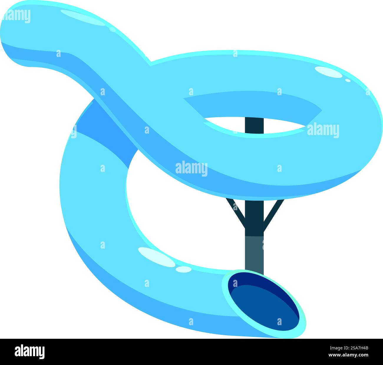 Blue waterpark slide standing on one support structure, isolated on a ...