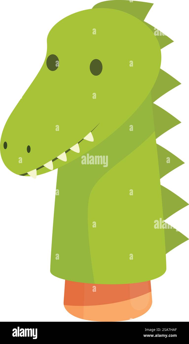 Green dinosaur hand puppet smiling with mouth open, side view, isolated ...