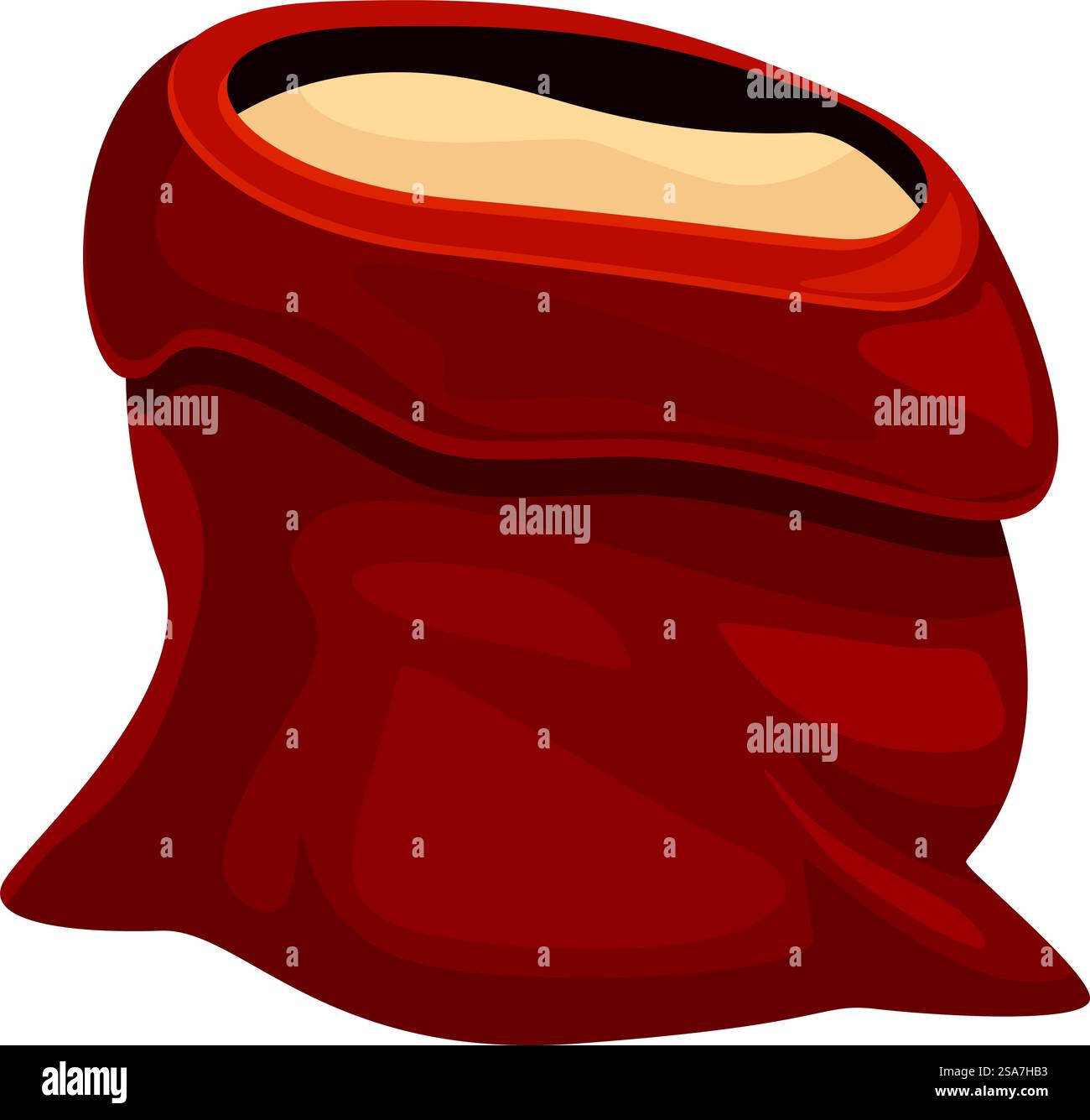 Open brown canvas sack holding contents inside, isolated on white ...