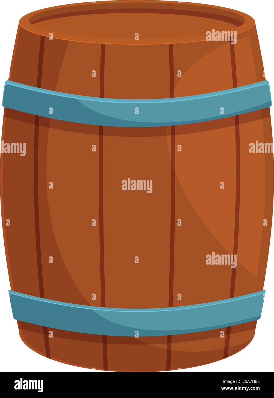 Classic wooden barrel with metal rings for storing wine or other ...