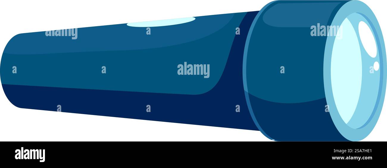 Blue metal flashlight is lying horizontally and emitting light. Blue ...