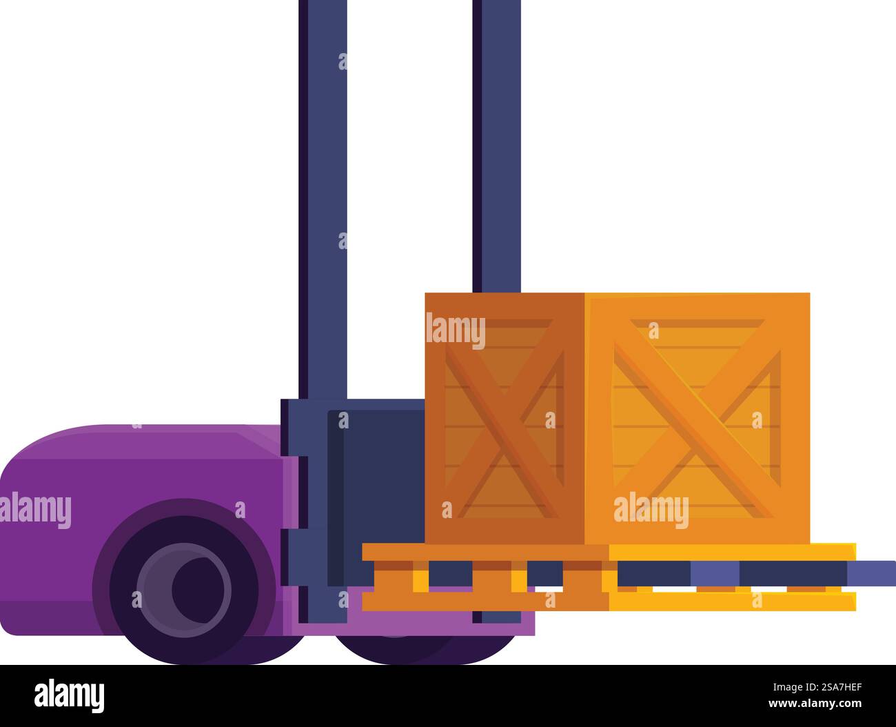 Forklift is carrying wooden box, delivering service and distribution ...