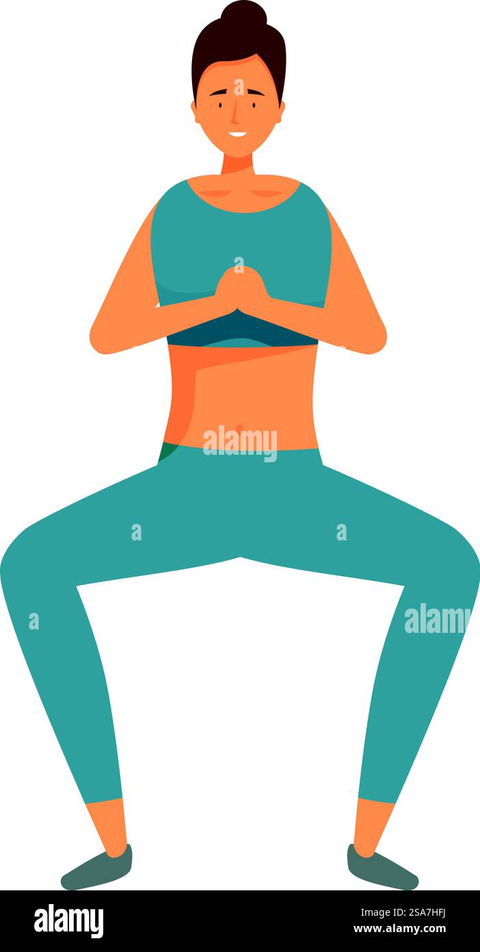 Fitness instructor demonstrating a yoga goddess pose, promoting health ...