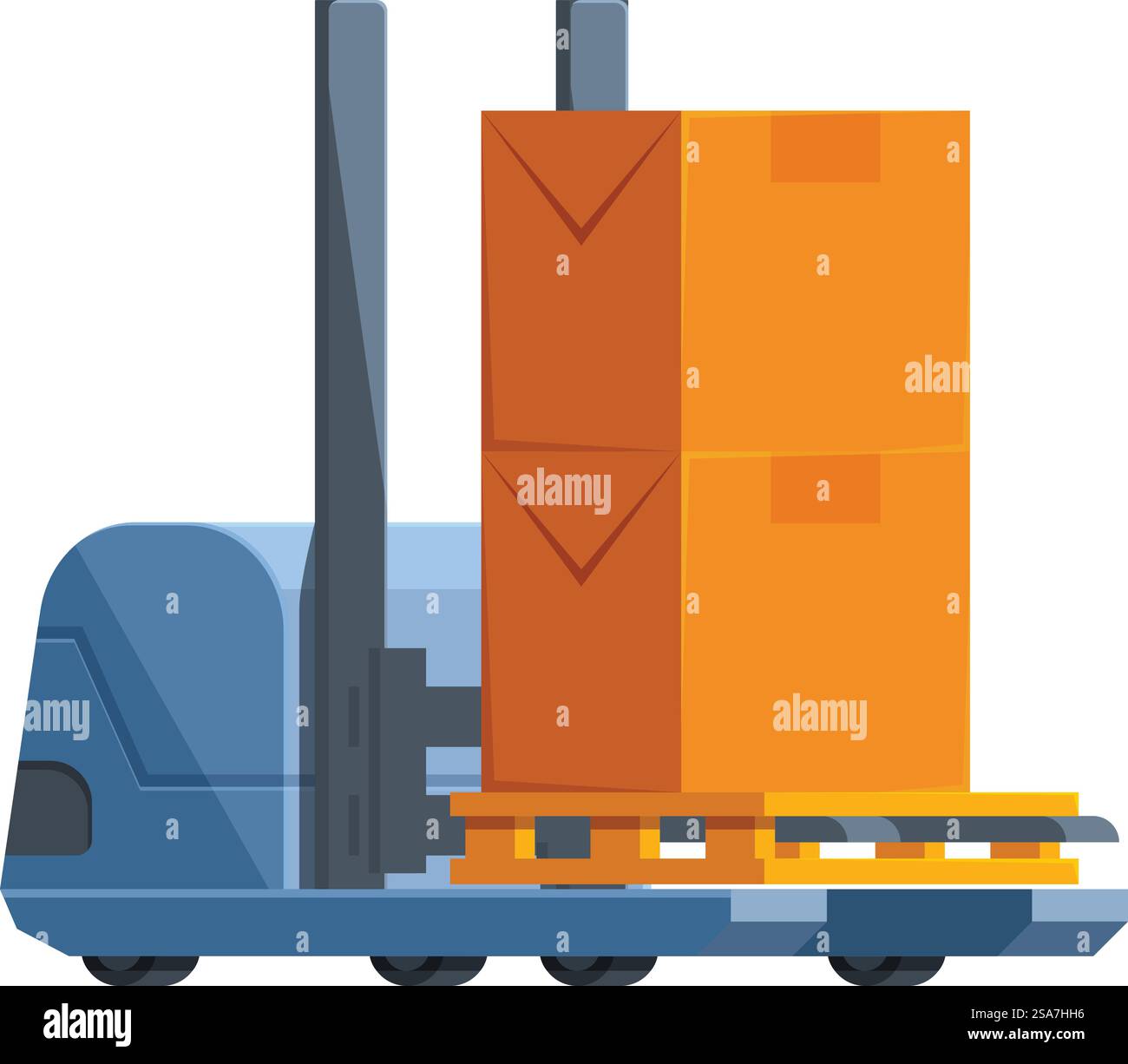 Electric lift truck carrying big cardboard boxes on pallet hi-res stock ...
