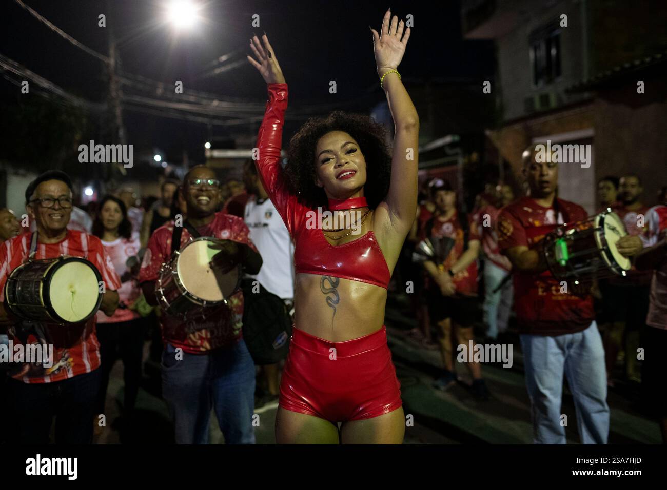 Drum queen Andressa Marinho performs during a Carnival rehearsal by the ...