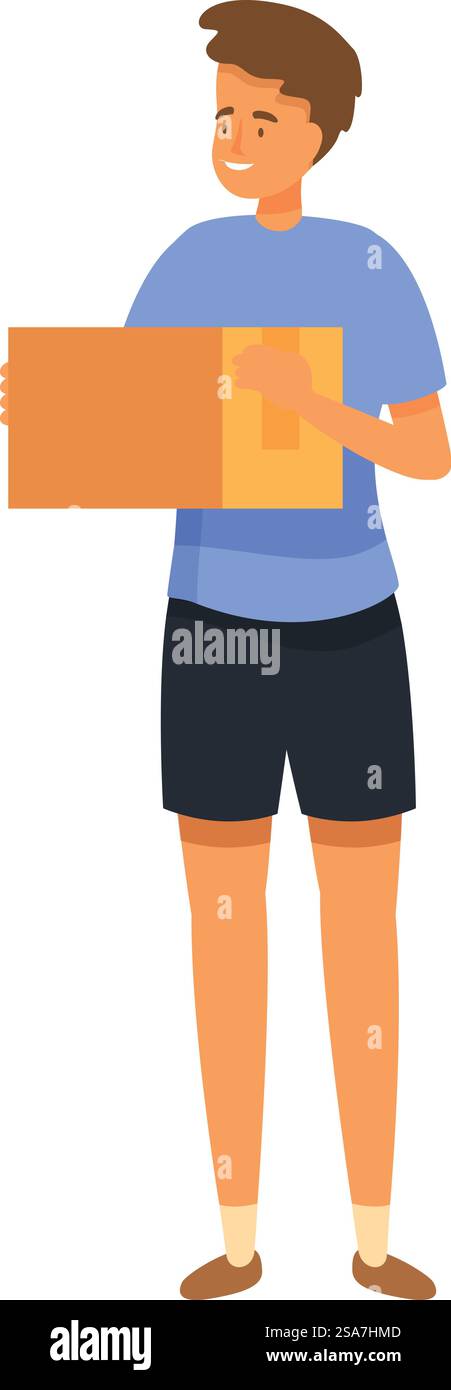 Delivery man holding cardboard box smiling delivery boy character ...