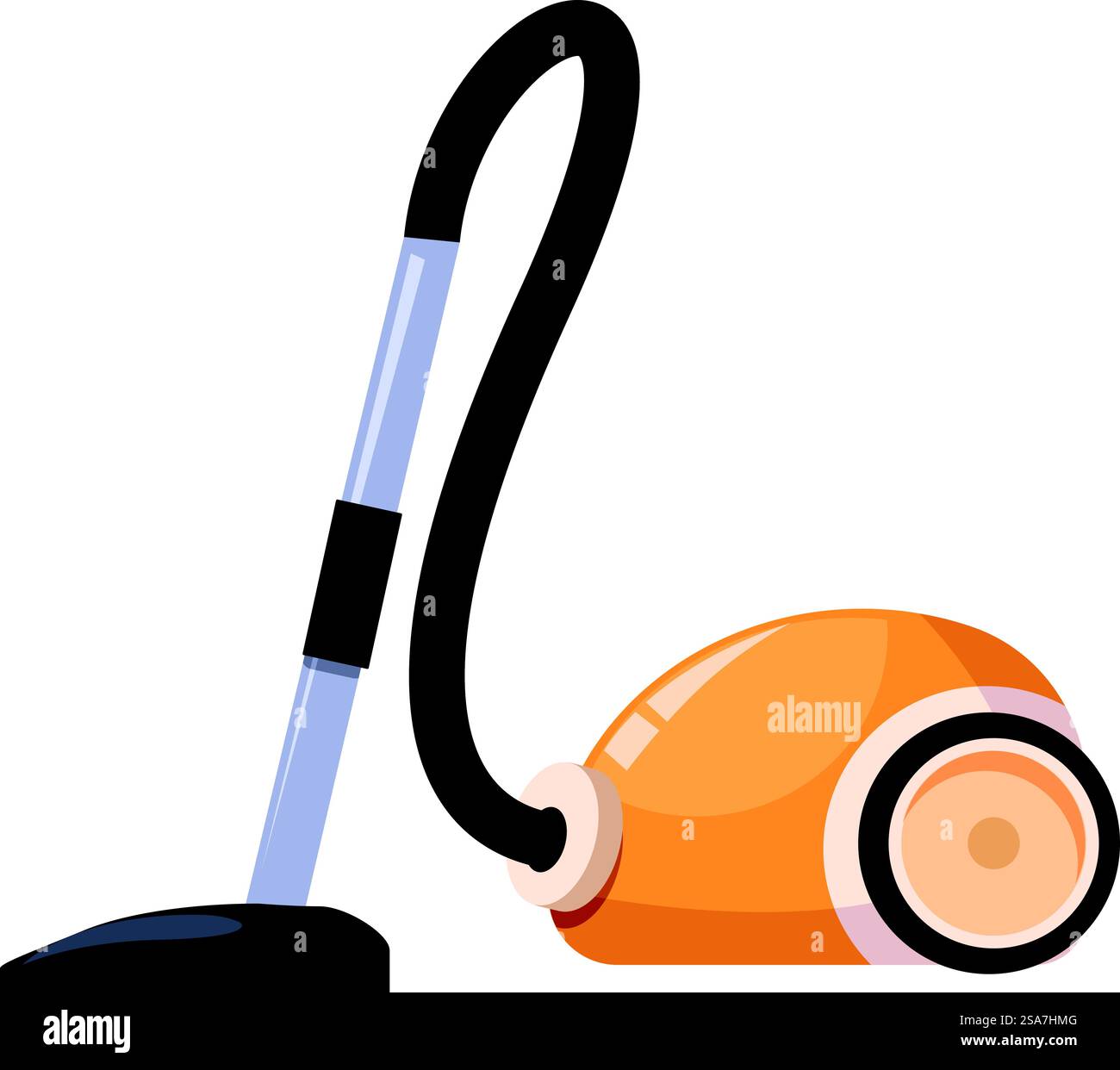 Orange and black vacuum cleaner standing upright, depicting household ...