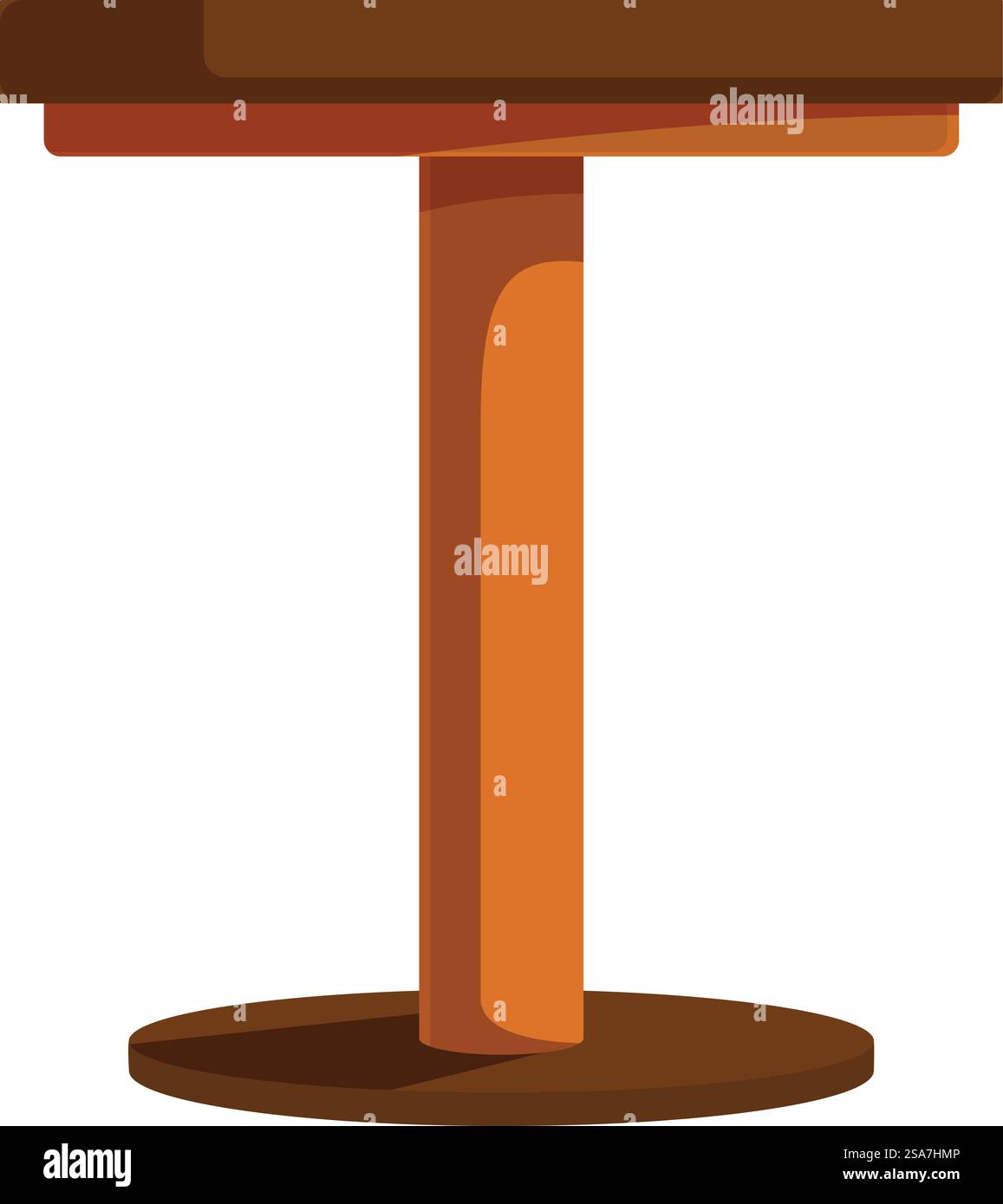 Simple round wooden table with a sturdy single leg and a circular base ...