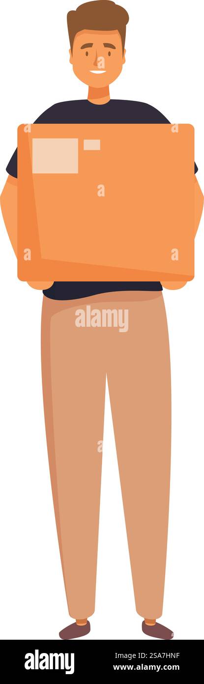Delivery company employee holding a big cardboard box parcel. Delivery ...