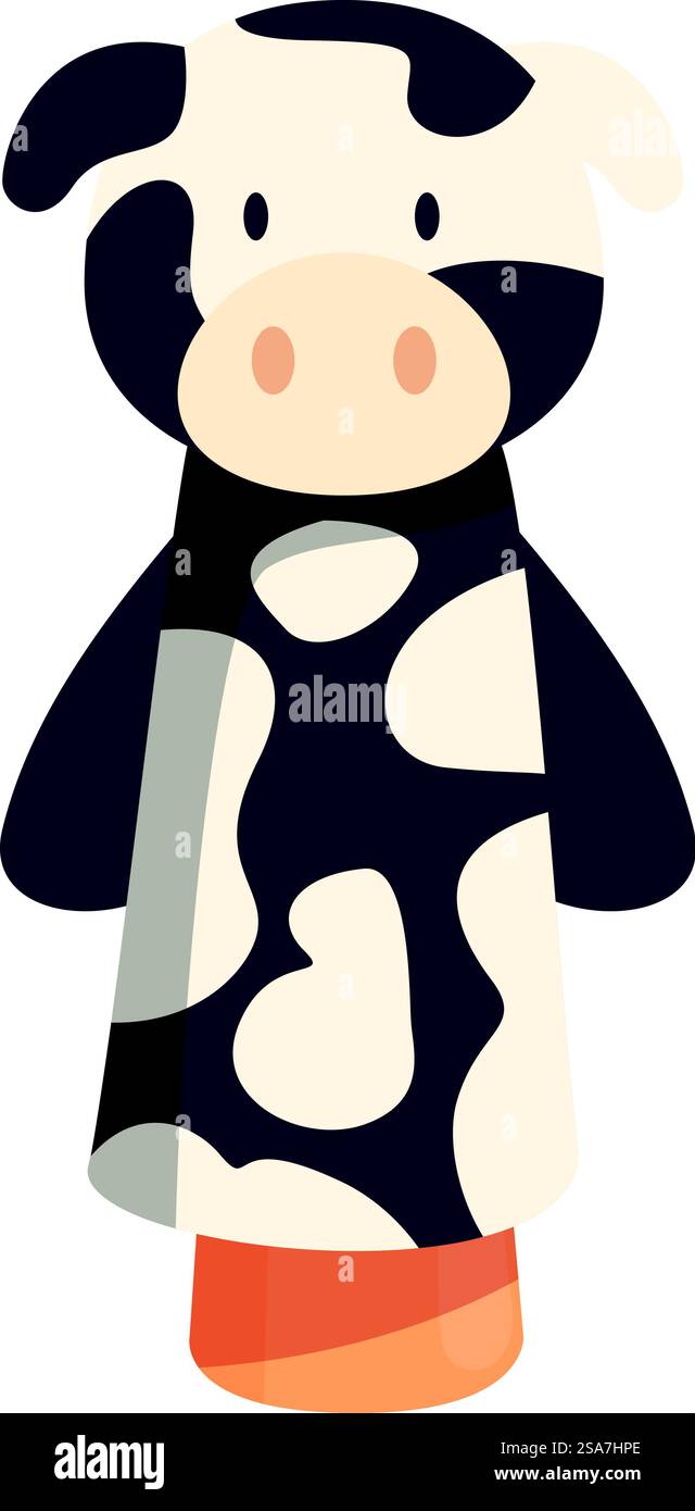 Cute spotted cow hand puppet standing on white background. Adorable ...