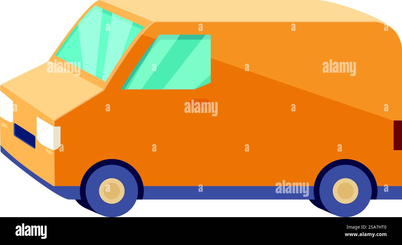 Simple yellow delivery van is parking, ready to deliver packages ...