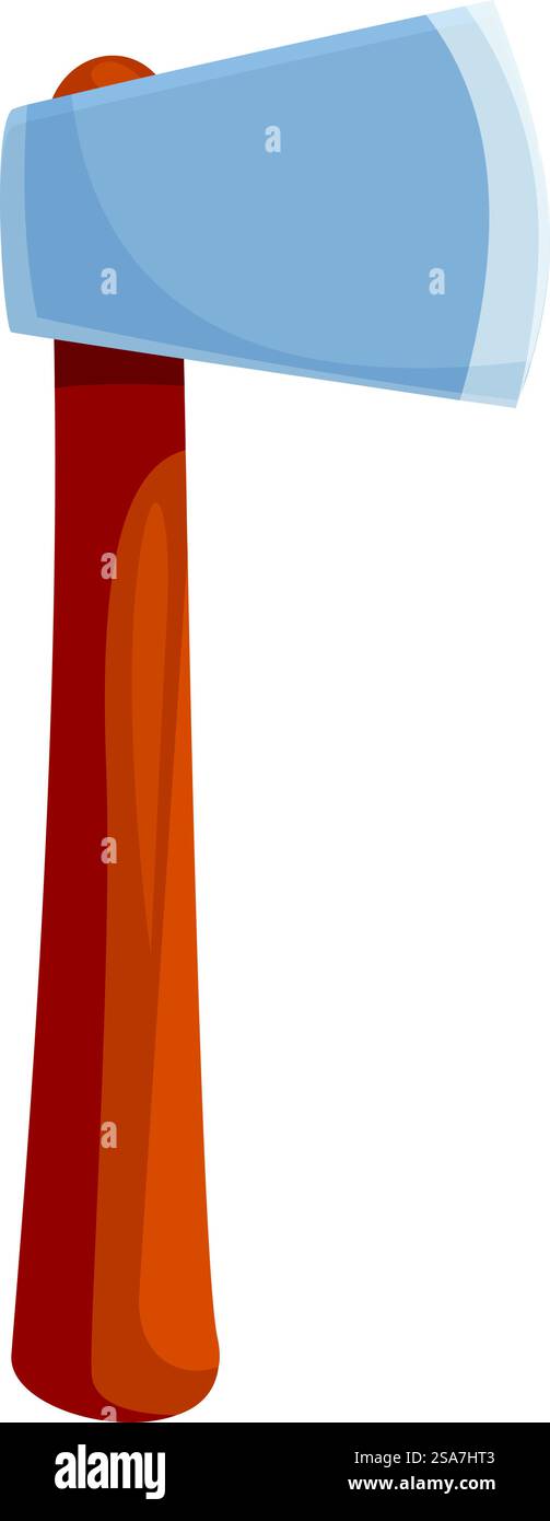 Cartoon illustration of a sharp metal axe with a wooden handle standing ...