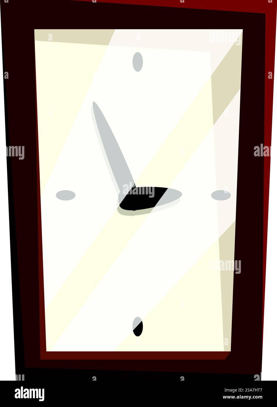 Square clock telling the time, with hour and minute hand, on white ...