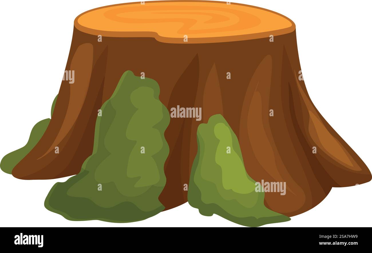 Old tree stump with green moss growing on it, isolated on a white ...