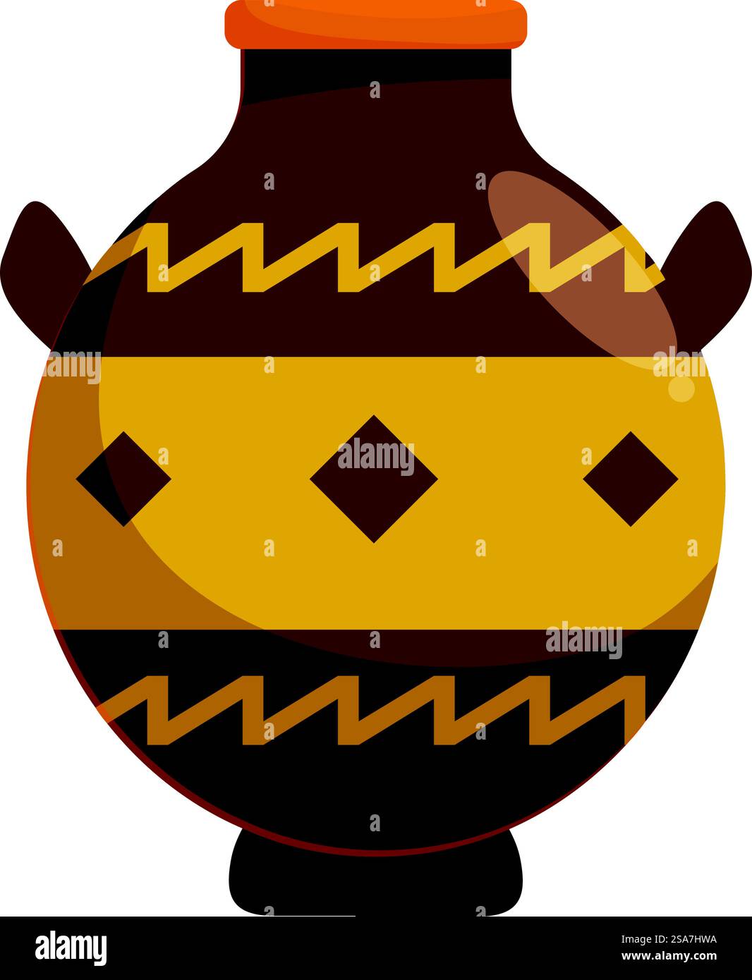 Brown clay vessel with traditional african patterns, representing ...