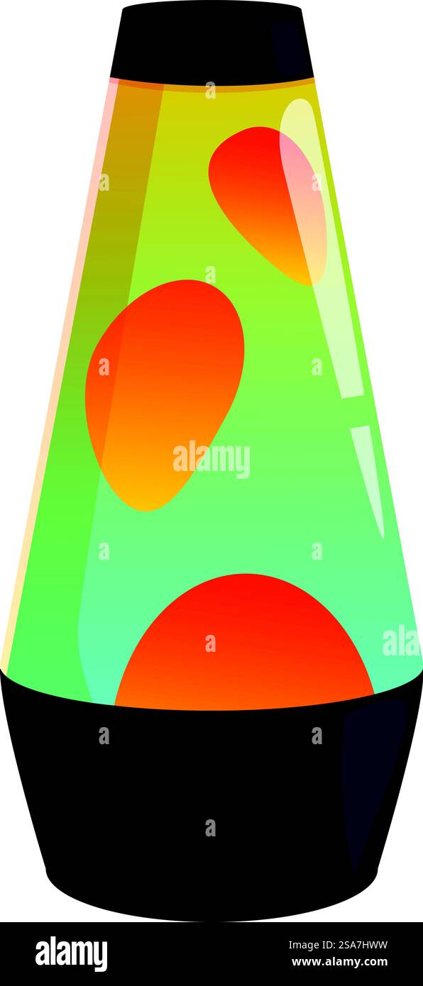 Classic lava lamp is glowing with orange bubbles, providing a retro and ...