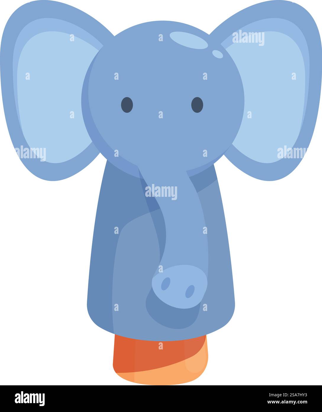Cute blue elephant puppet is standing on a wooden base, ready to ...