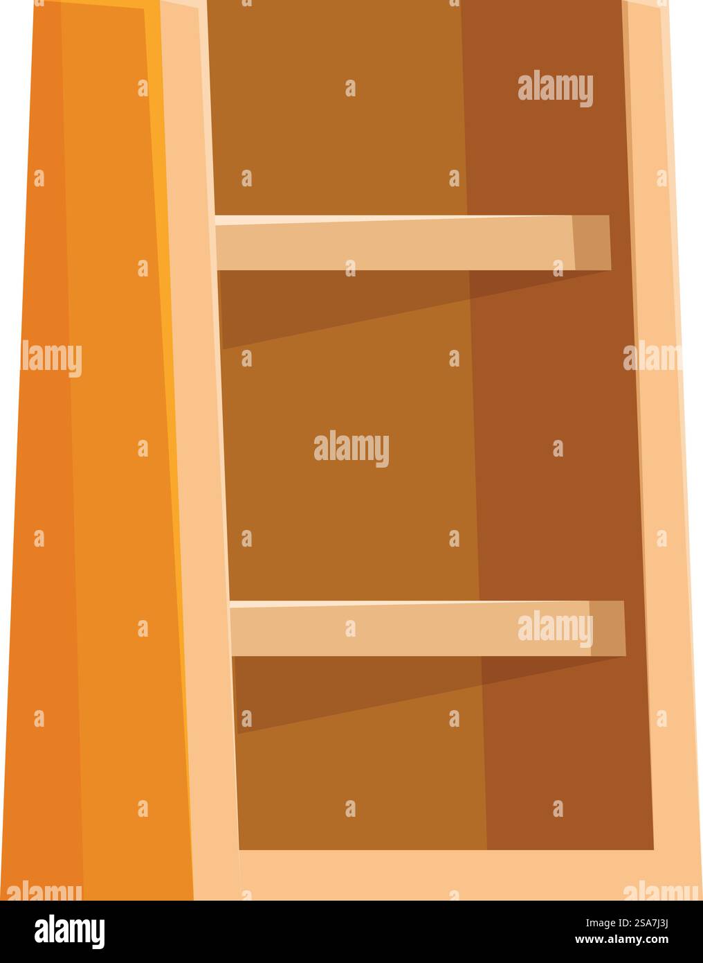 Empty wooden bookcase with two shelves standing against white ...