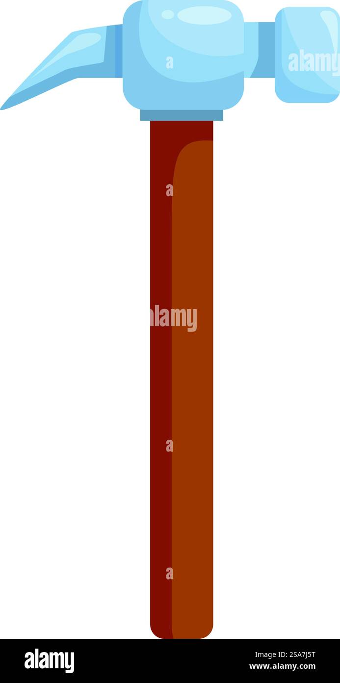 Cartoon hammer standing with wooden handle and metal head, construction tool for carpentry work ...